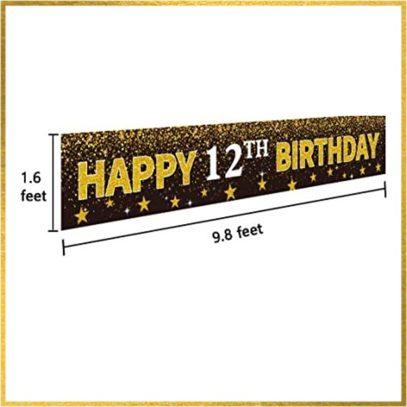 Party Supplies | Happy 12th Birthday Banner Party Decoration Black And ...